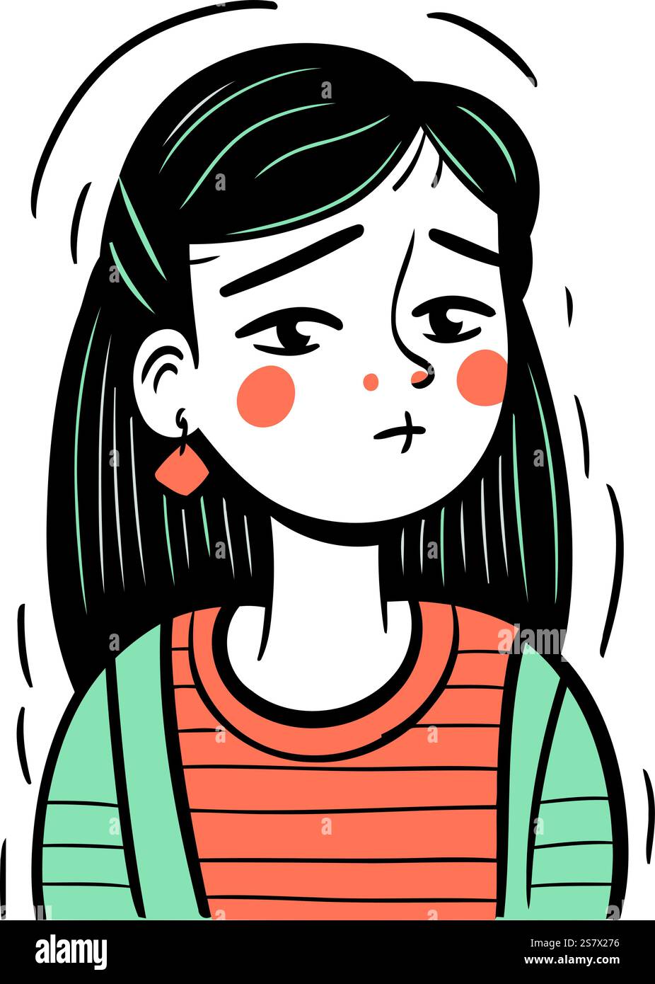 Crying girl. Hand drawn vector illustration in cartoon comic style ...