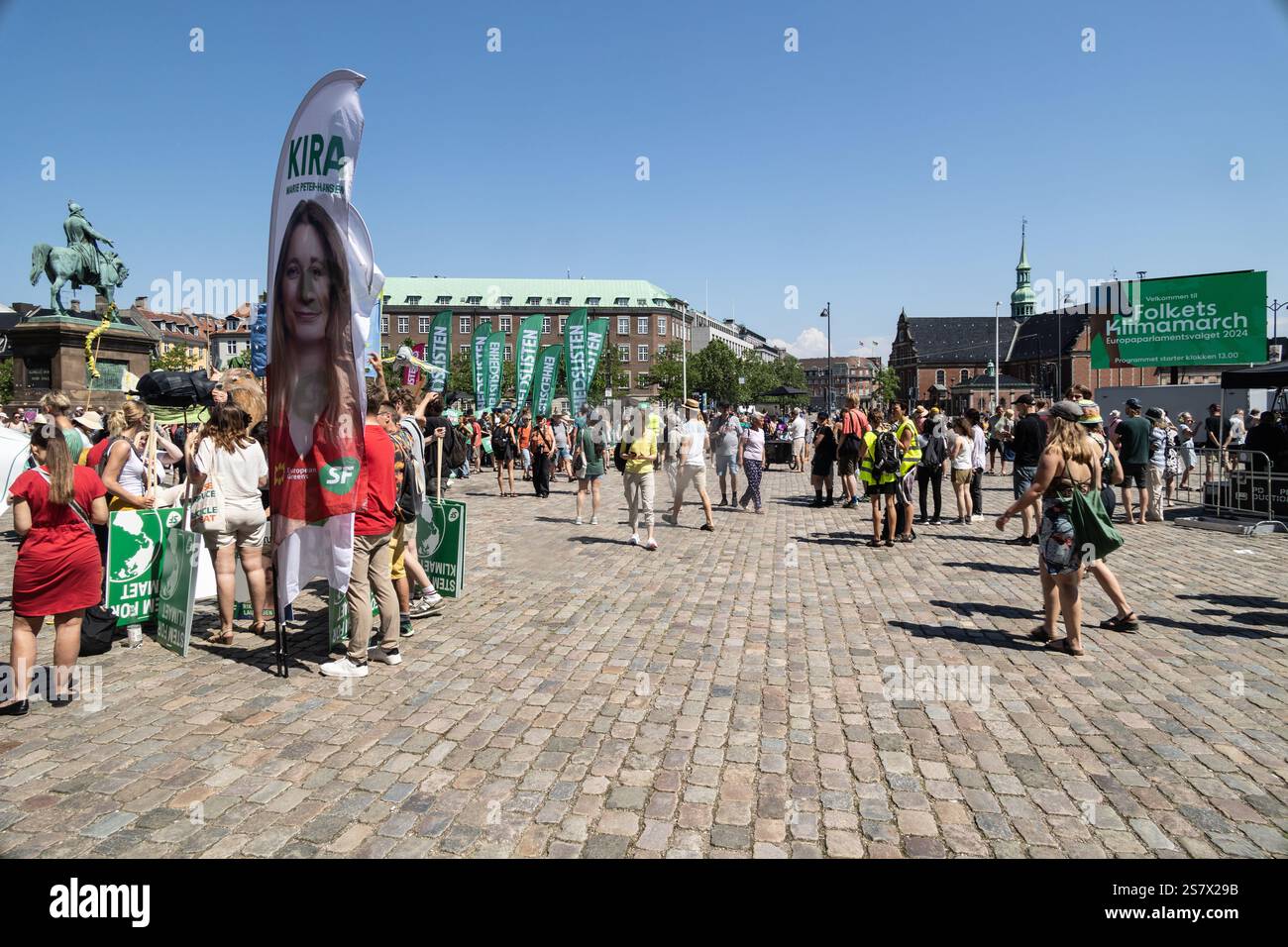 Copenhagen, Denmark. 02nd June, 2024. Protesters hold flags and banners ...