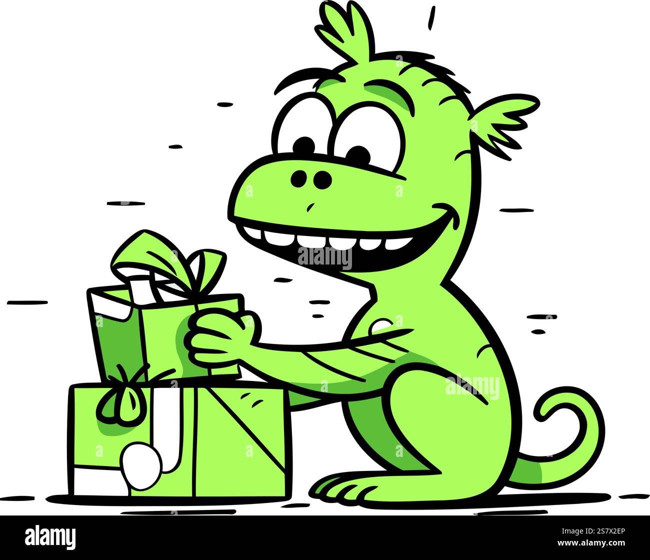 Cartoon crocodile holding a gift box. Vector illustration of a funny ...
