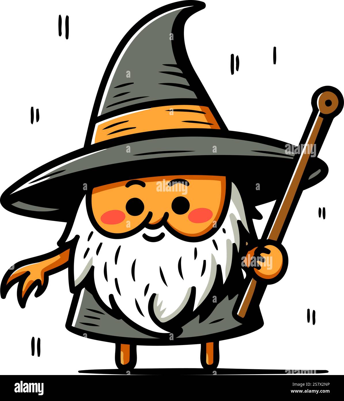 Cartoon wizard holding a magic wand. Vector illustration in cartoon ...