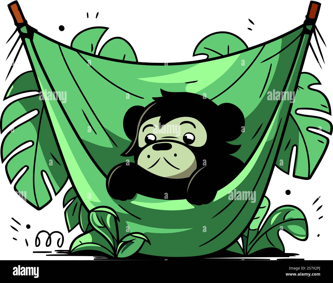 Cute monkey sleeping in hammock. Hand drawn vector illustration Stock ...