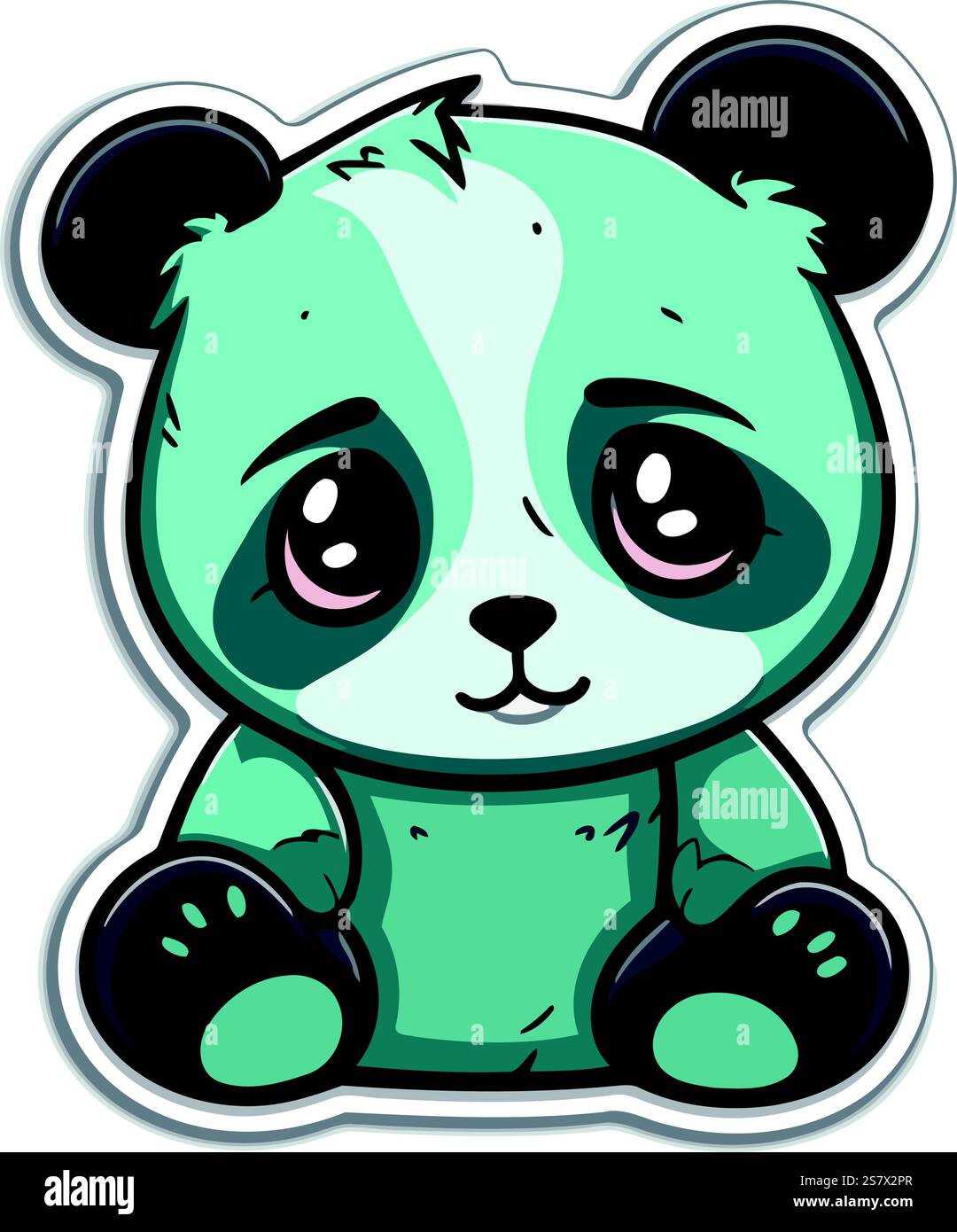 Cute cartoon panda sticker isolated on white background. Vector ...