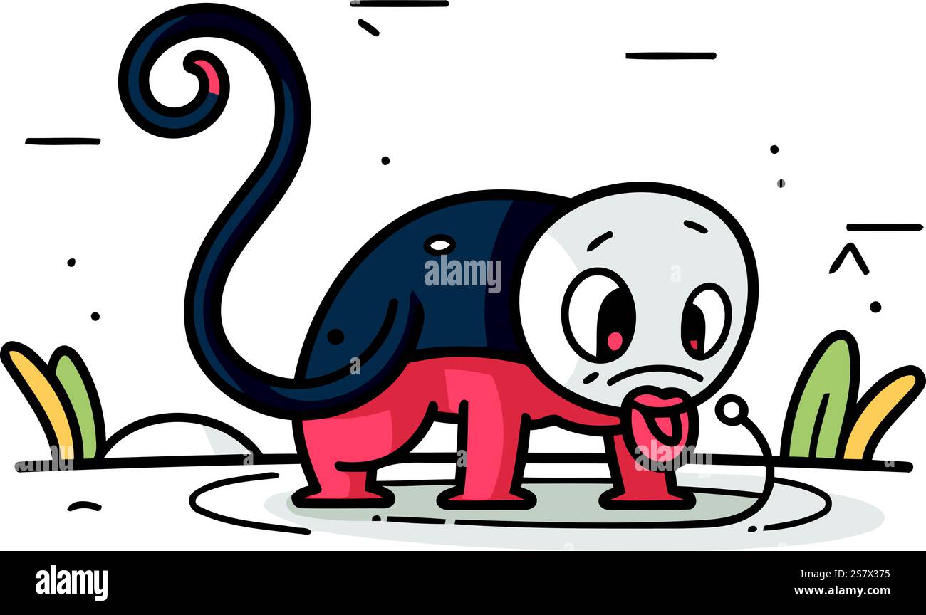 Cute cartoon monkey standing in the park. Vector flat illustration ...