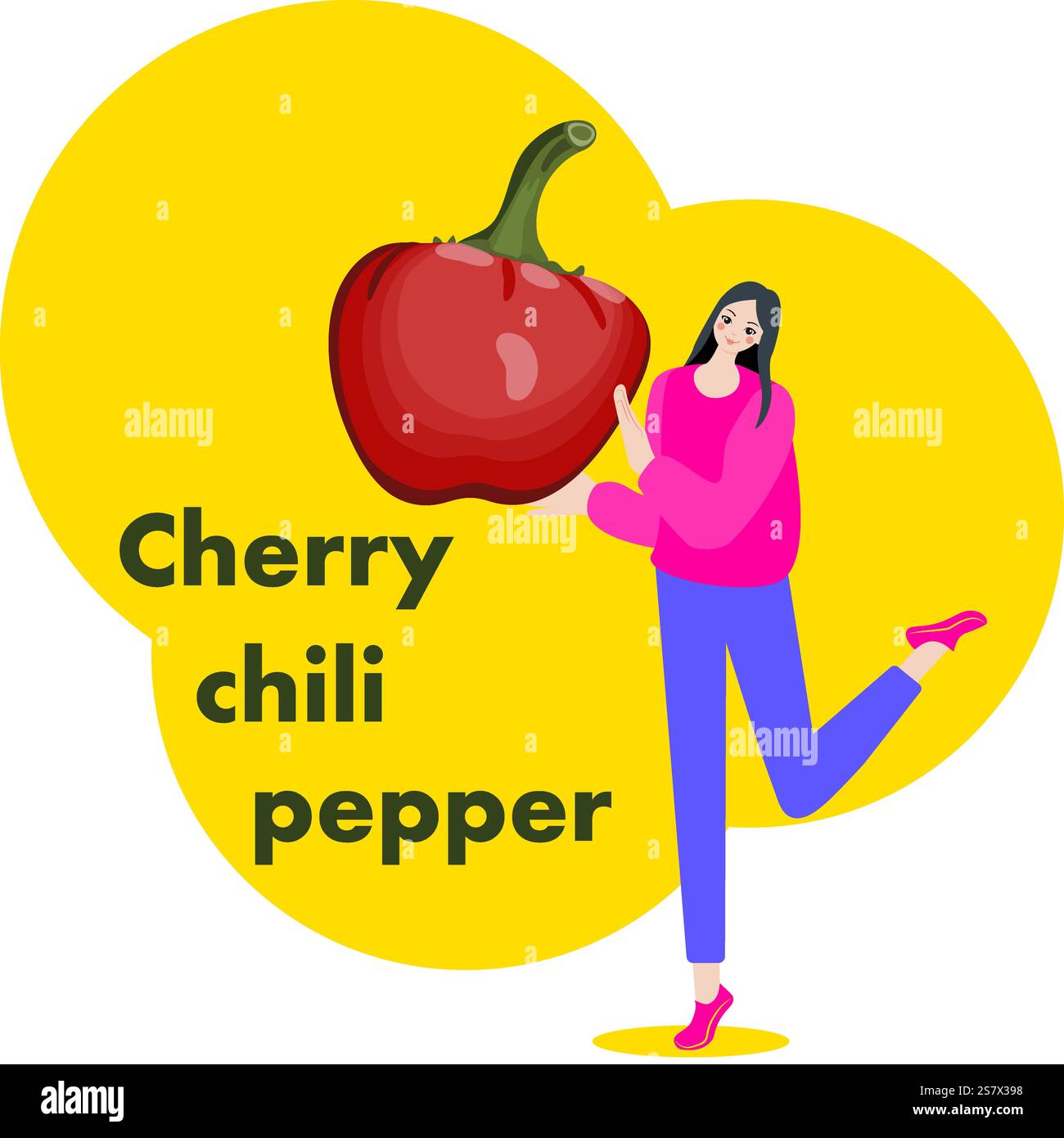 A woman holds Red Cherry pepper or Hungarian Cherry pepper. Chili ...