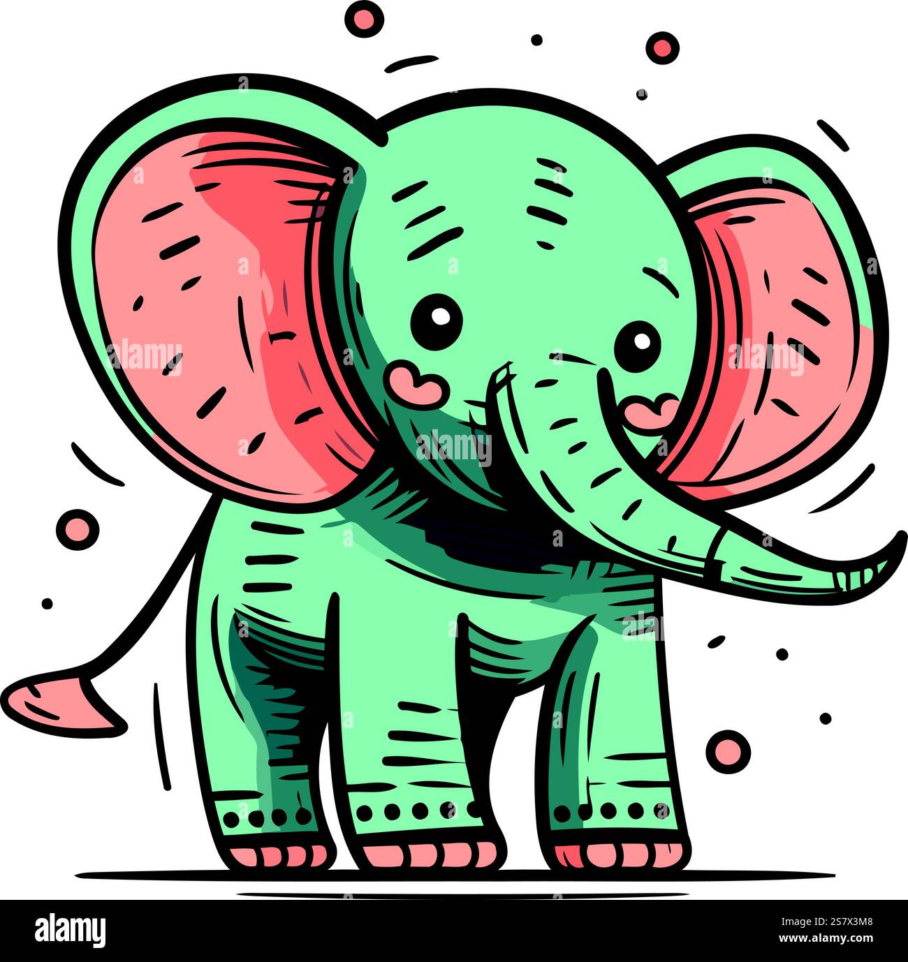Cute elephant cartoon vector illustration. Hand drawn vector ...