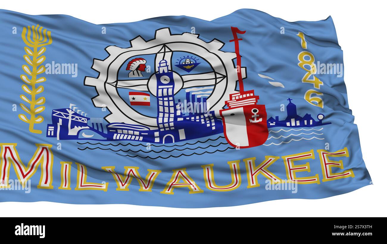 Isolated Milwaukee City Flag, City of Wisconsin State, Waving on White ...