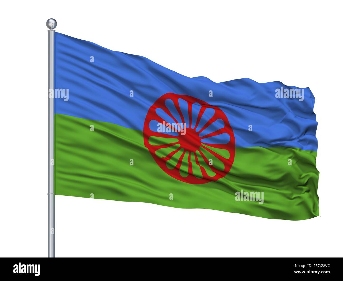 Romani People Flag On Flagpole, Isolated On White Background Stock ...