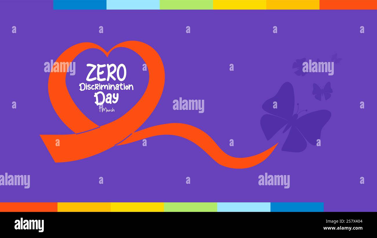 Zero discrimination day greeting poster. Symbol red ribbon heart and ...