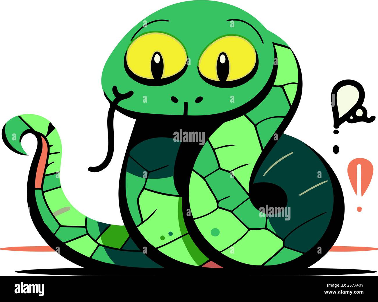 Green snake with question mark and exclamation mark. Vector ...