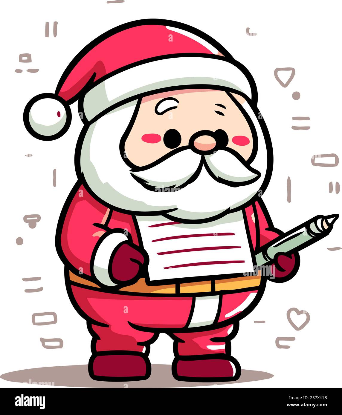 Santa Claus holding a pen and reading a letter. Vector illustration ...