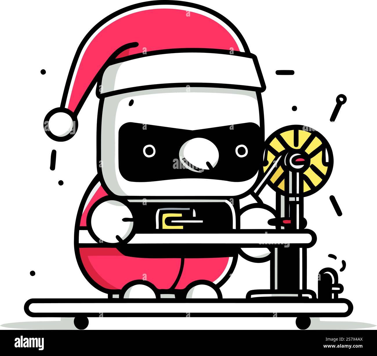Cute robot in Santa Claus hat on skis. Vector illustration Stock Vector ...