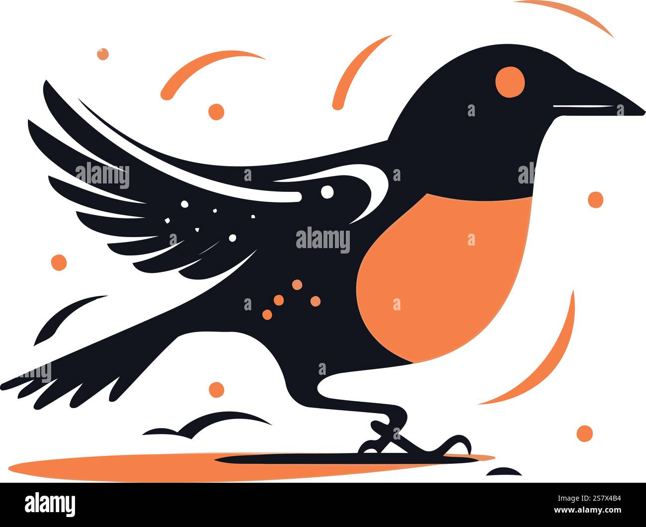 Vector illustration of a black crow on a snowboard. Isolated on white ...