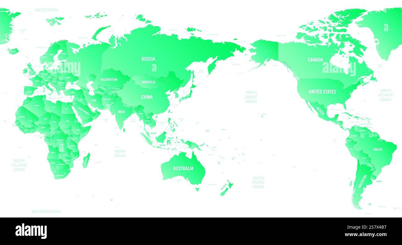 World map - Asia, Australia and Pacific Ocean centered. High detailed ...