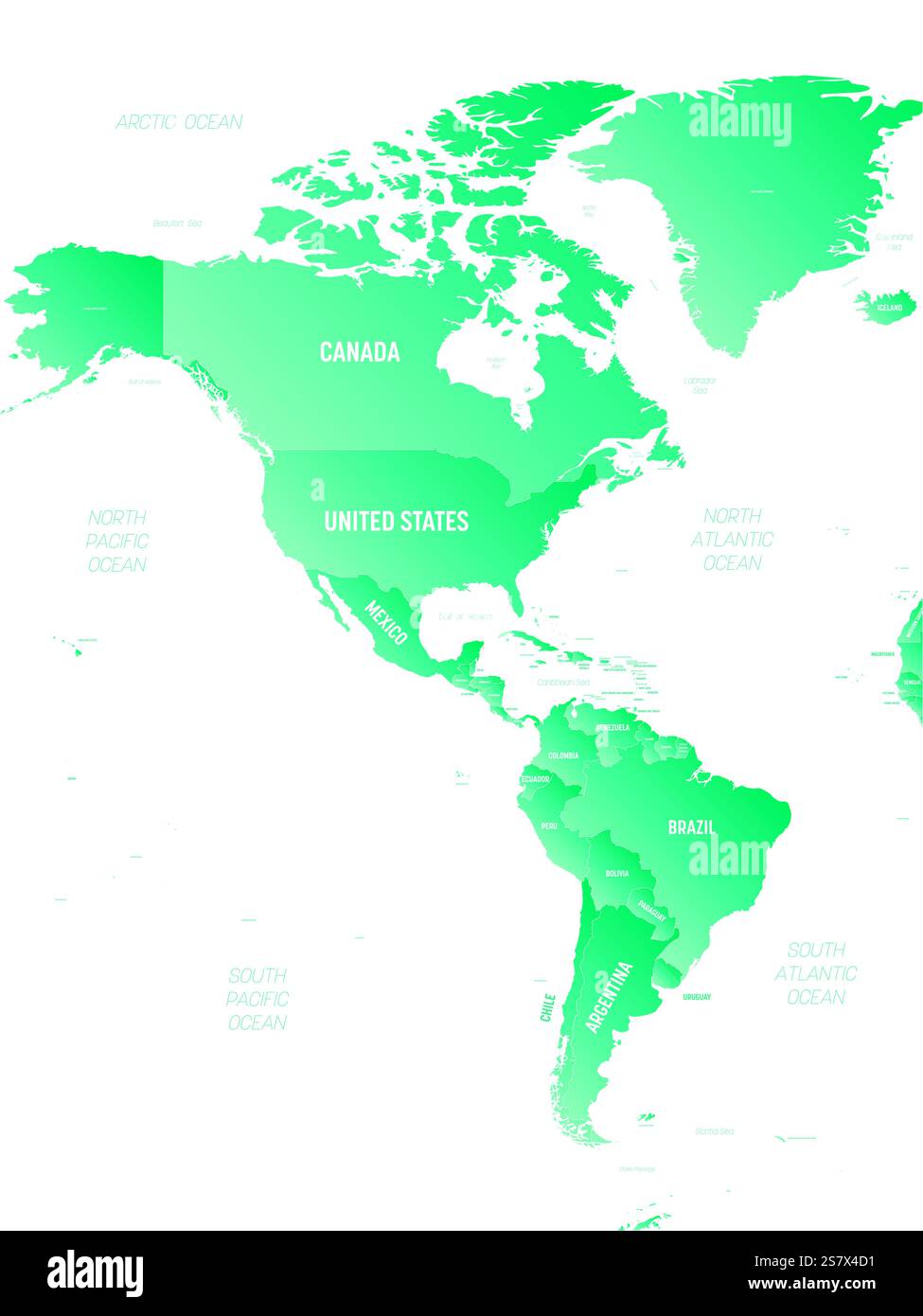 Americas - high detailed political map of North and South America ...