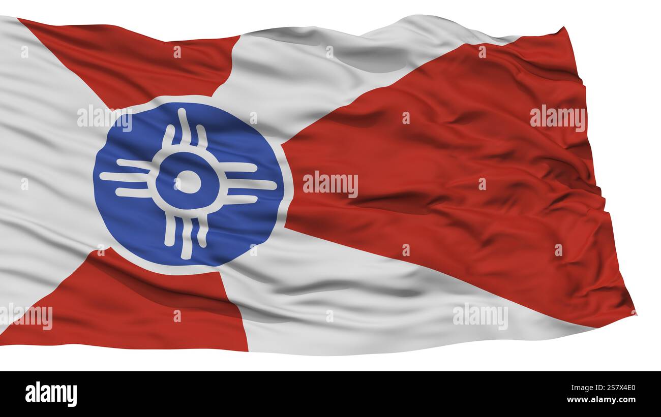 Isolated Wichita City Flag, City of Kansas State, Waving on White ...