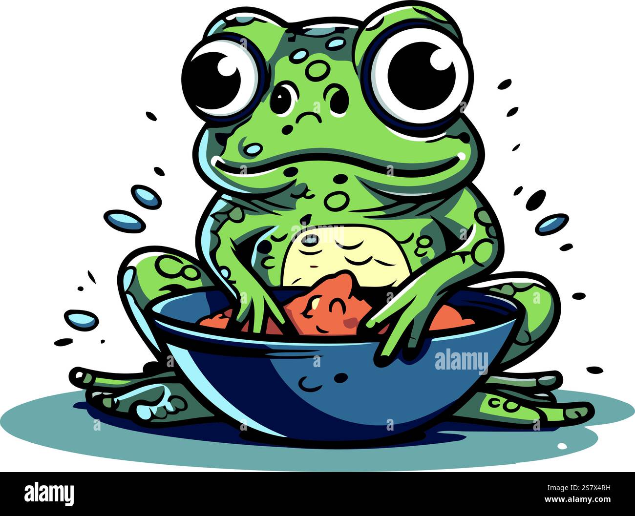 Cute cartoon frog sitting in a bowl of water. Vector illustration Stock ...