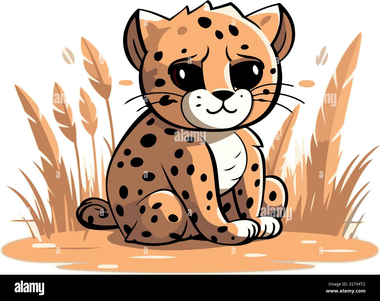 Cute cartoon cheetah sitting on the grass. Vector illustration Stock ...
