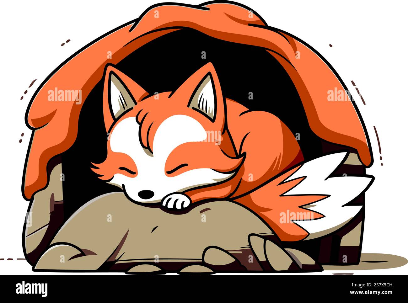 Cute fox sleeping in a dog house. Vector cartoon illustration Stock ...