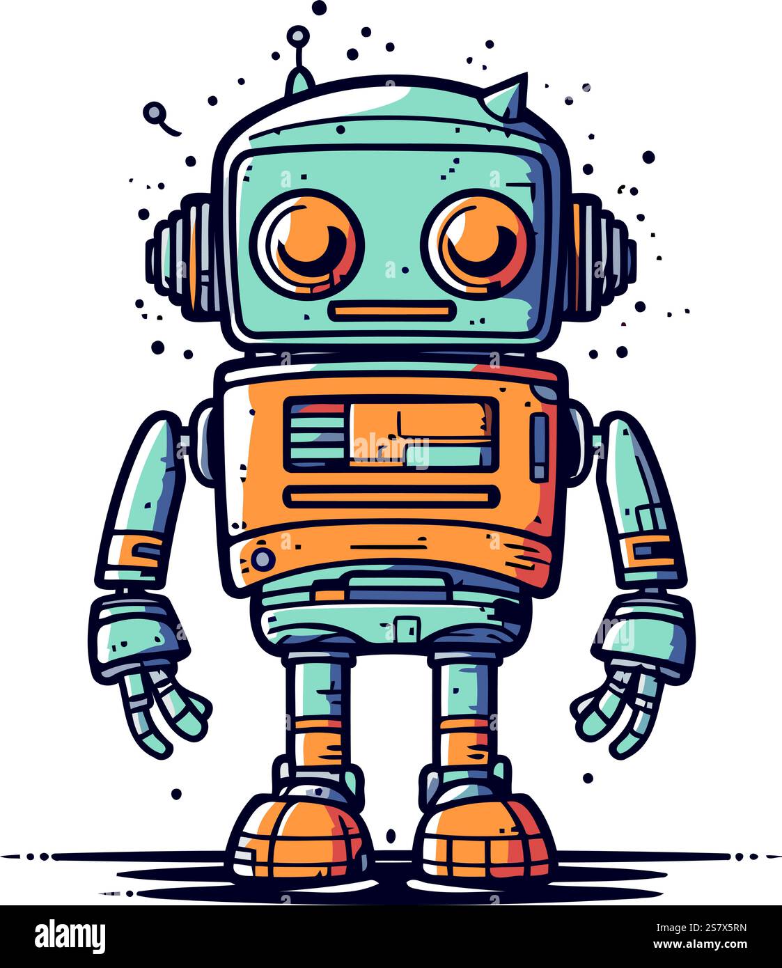 Cute cartoon robot. Vector illustration of a little robot character ...