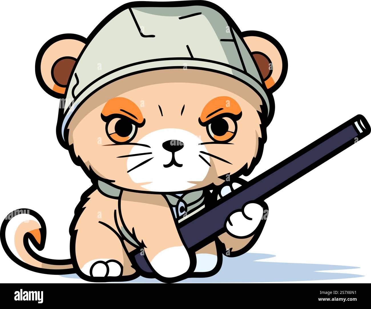 Cute little lion with a gun. Cartoon vector illustration isolated on ...