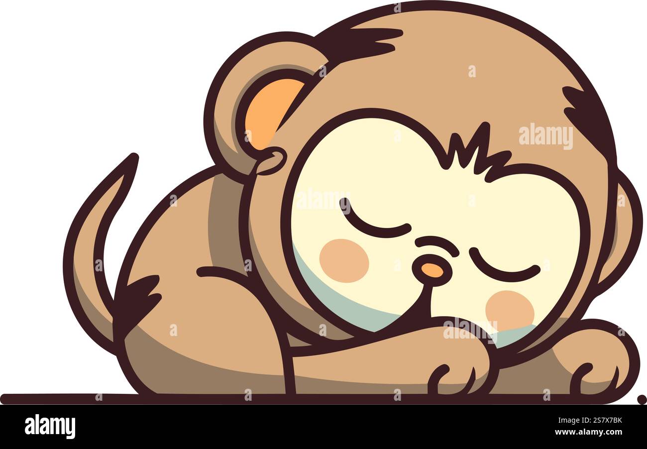 Cute monkey sleeping. Vector illustration. Isolated on white background ...