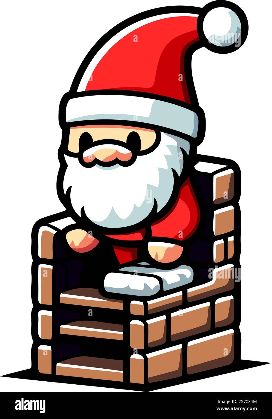 Santa Claus sitting on a brick wall. Vector cartoon character ...