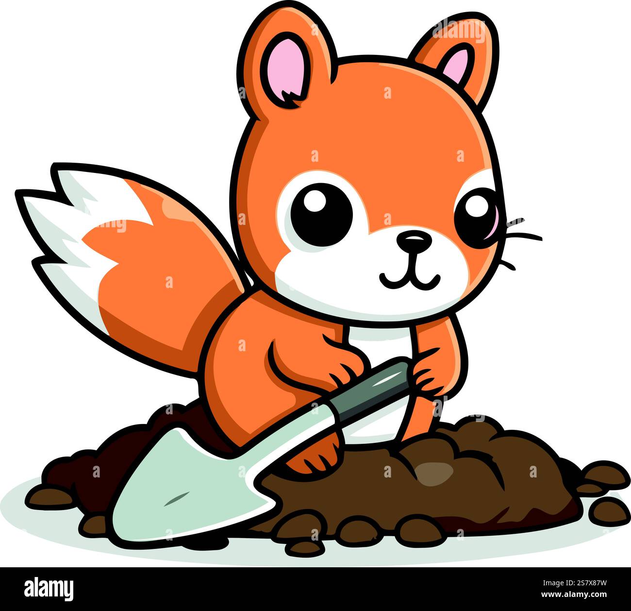 Squirrel digging the ground with shovel cartoon character vector ...