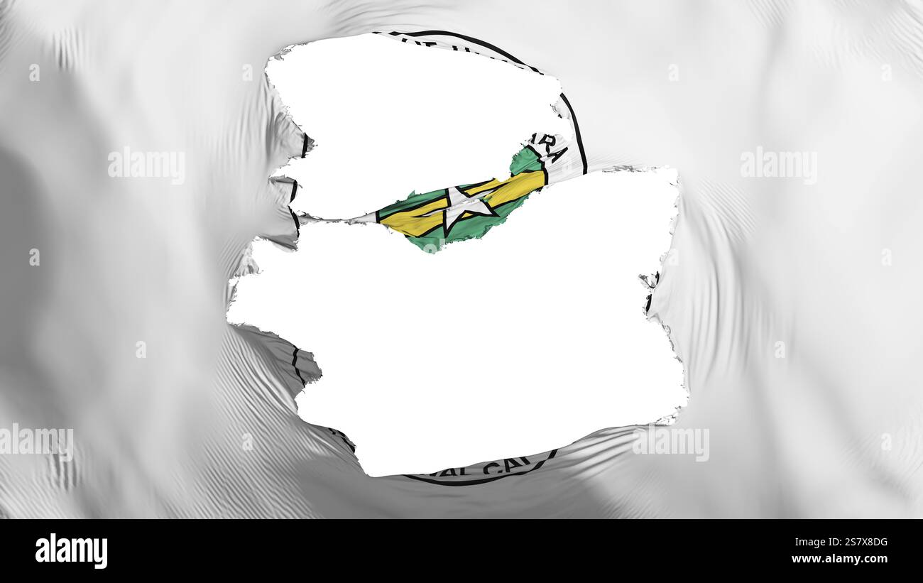 Tattered Honiara, capital of Solomon Islands flag, white background, 3d ...