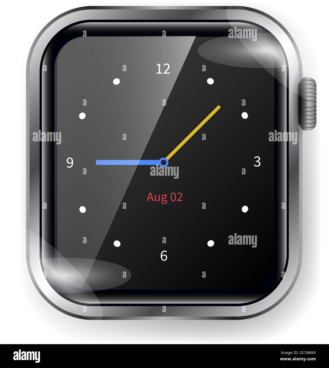 A vector illustration of a modern smartwatch with a sleek black analog ...