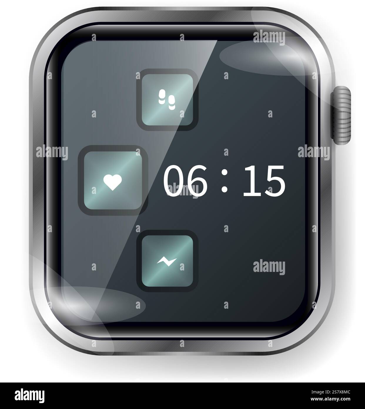 A vector illustration of a smartwatch user interface featuring a health ...