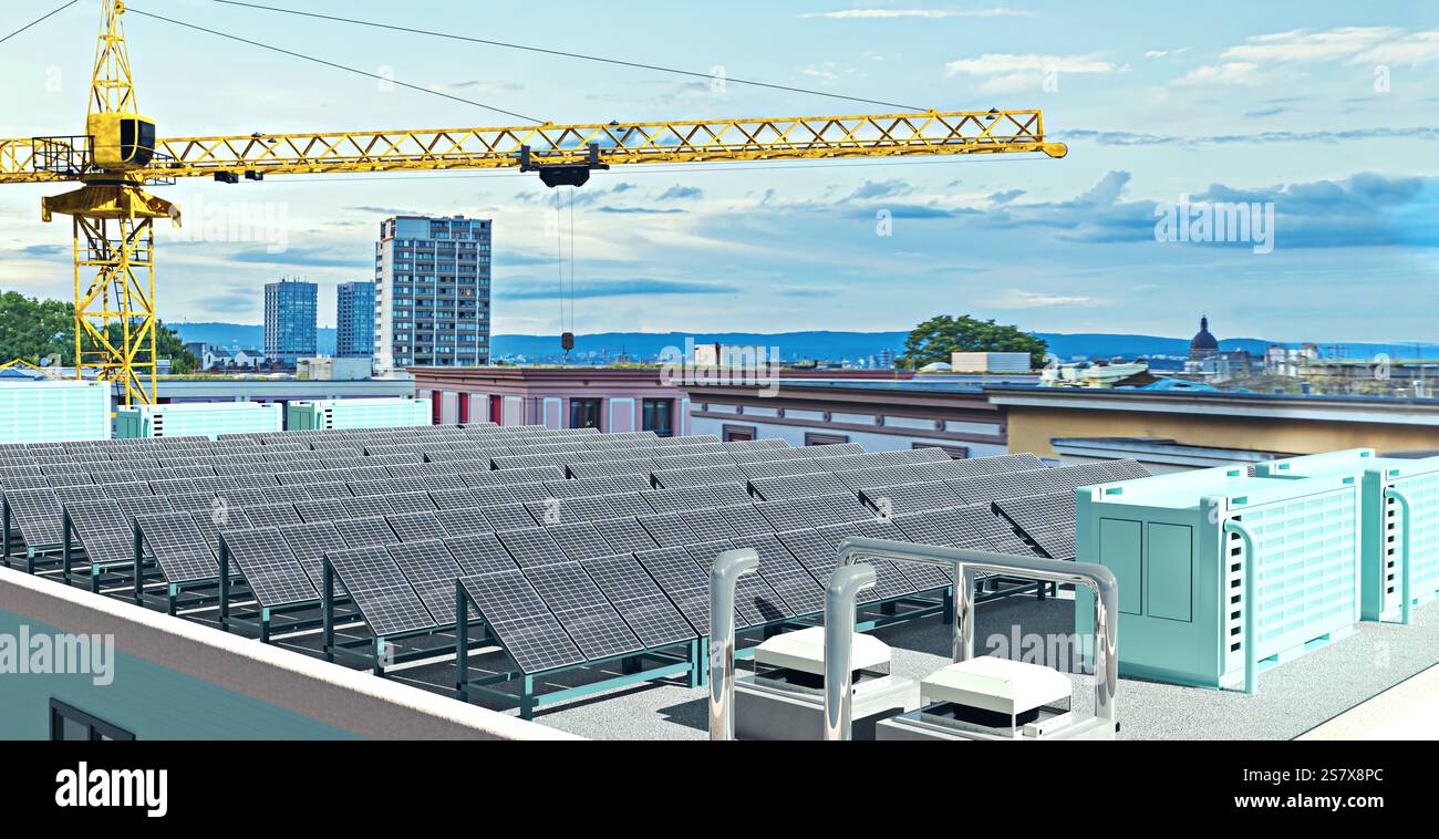 solar power panels installation with battery storage on the roof of a ...