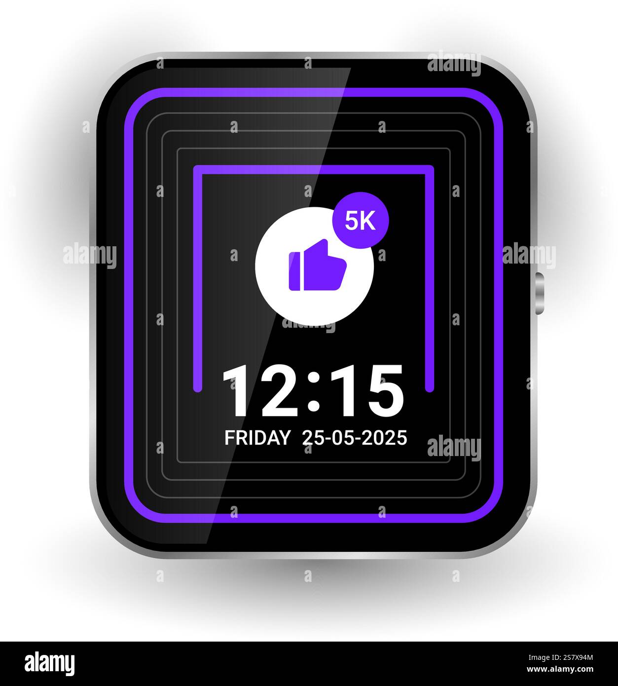 A futuristic smartwatch face featuring a bold black background, vibrant ...