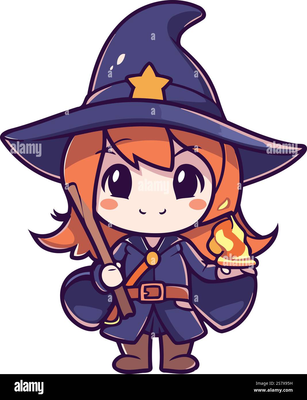 Cute little witch with a magic wand. Cartoon vector illustration Stock ...