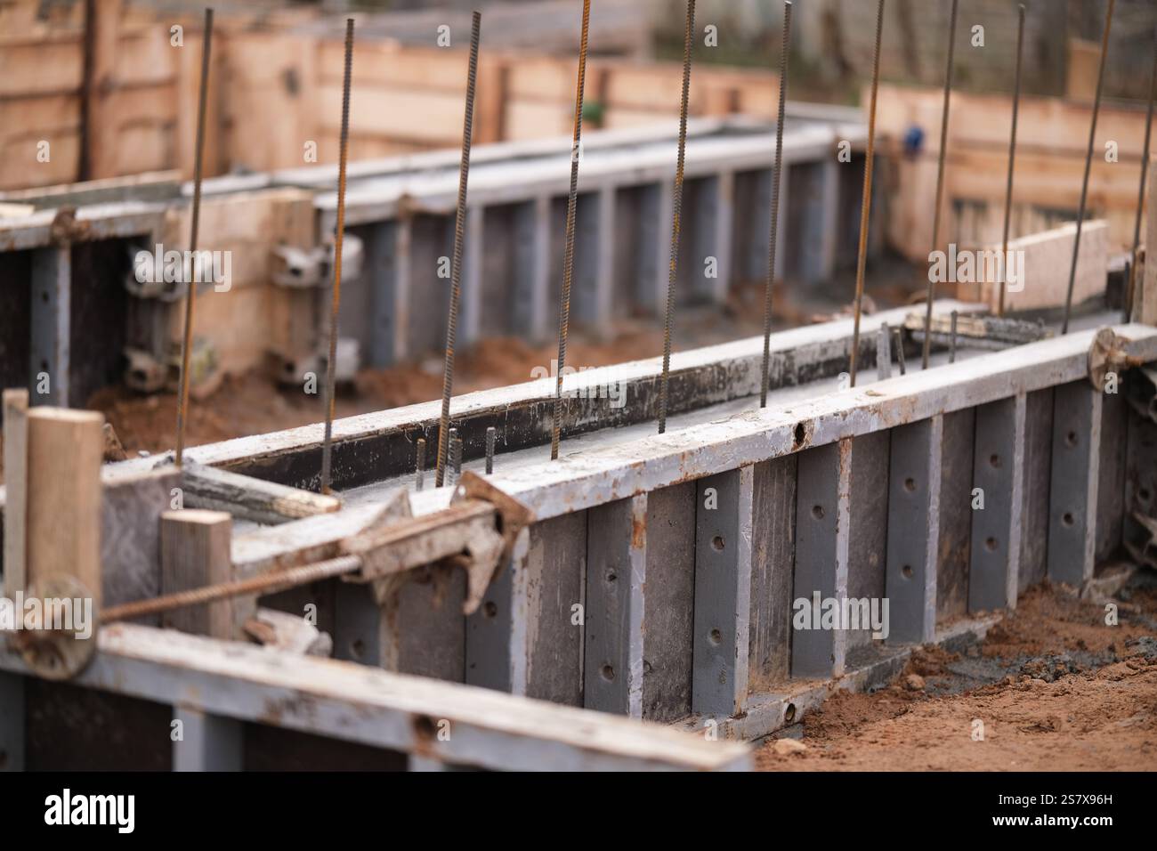 Construction of pile-grillage foundation. Monolithic foundation with ...
