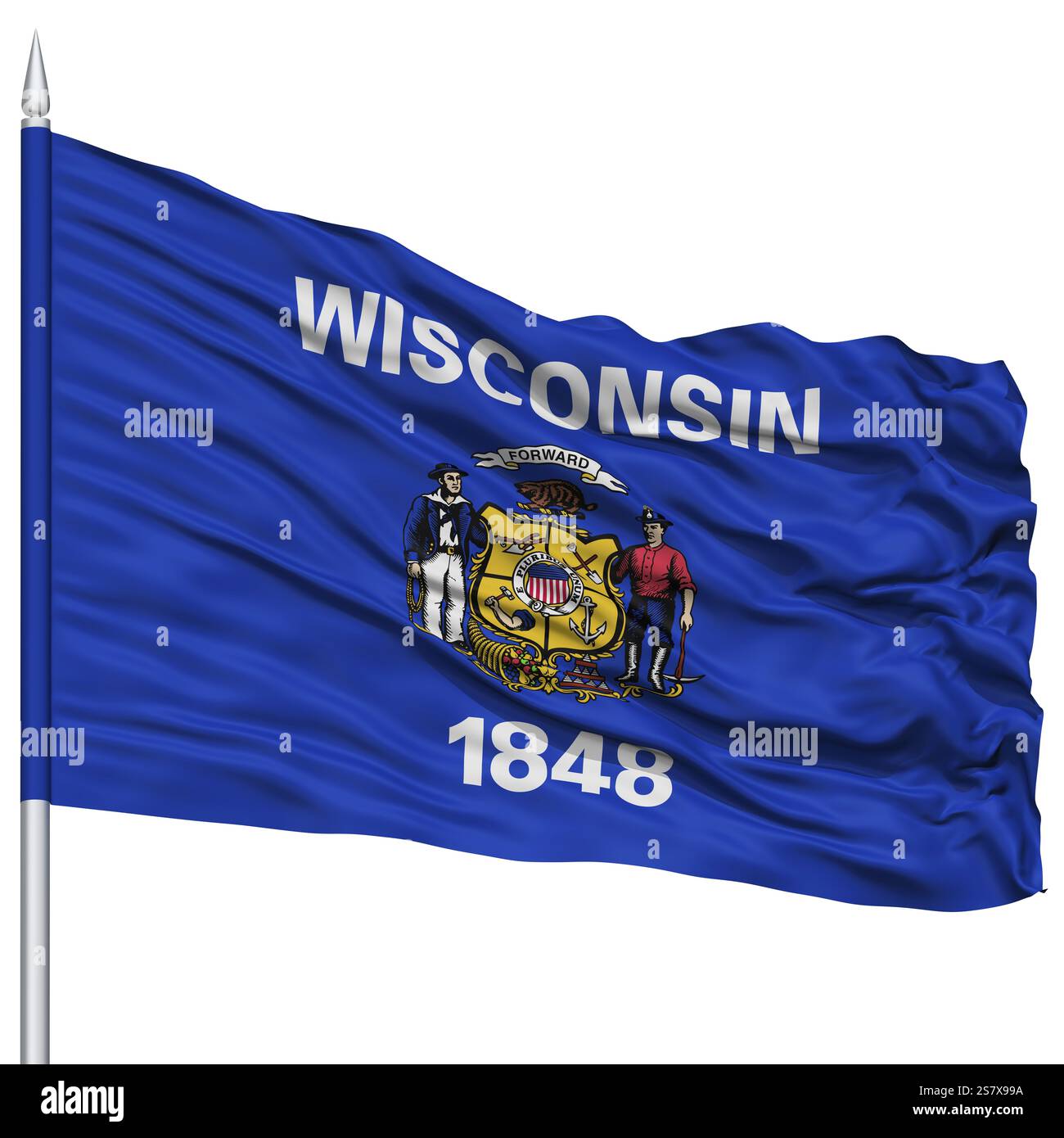 Isolated Wisconsin Flag on Flagpole, USA state, Flying in the Wind ...