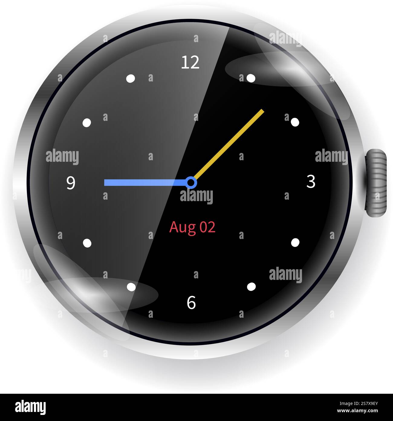 A vector illustration of a modern analog smartwatch face featuring a ...