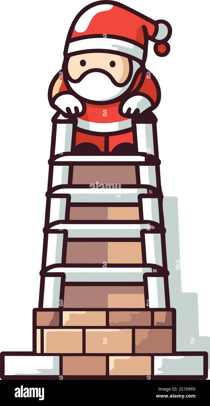 Santa claus climbing up the stairs. Vector illustration in cartoon ...