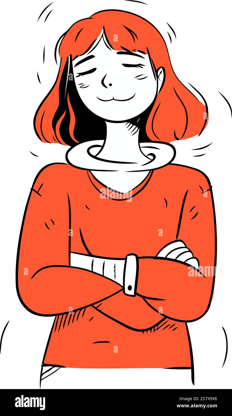 Illustration of a woman suffering from neck pain. Vector illustration ...