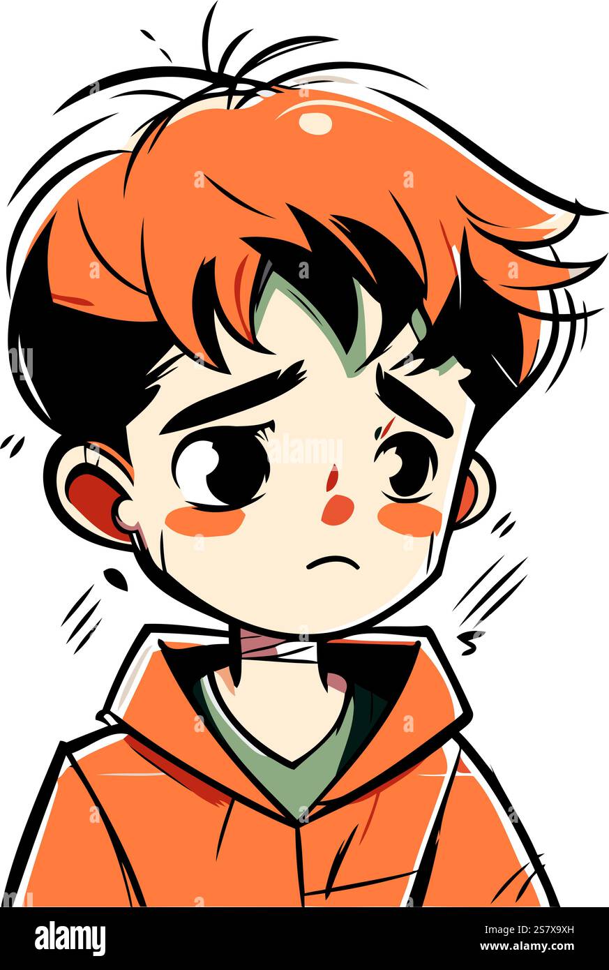 Vector illustration of a boy with a sad expression on his face Stock ...