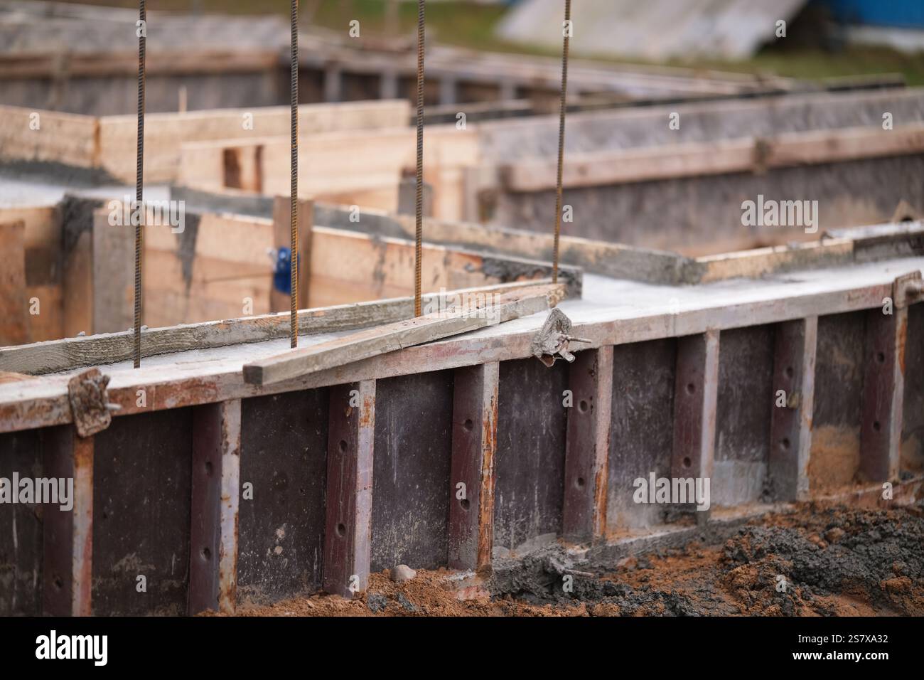 Construction of pile-grillage foundation. Monolithic foundation with ...