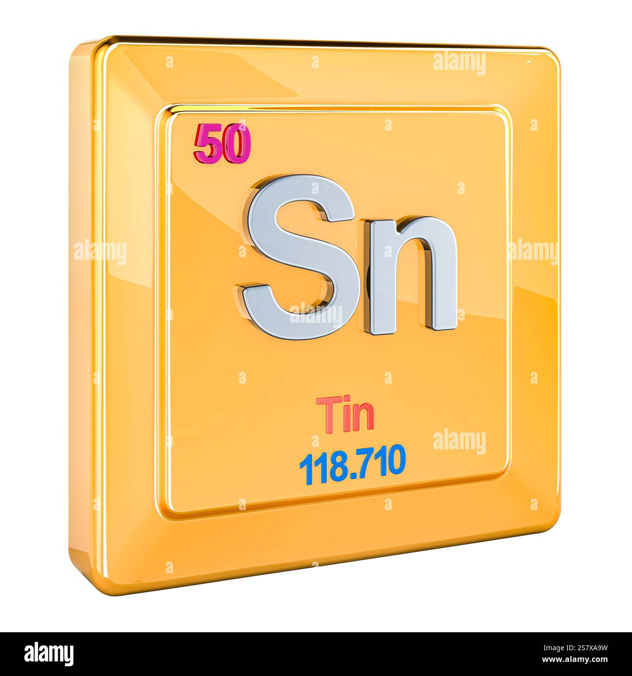 Tin, stannum Sn, chemical element sign with number 50 in periodic table ...