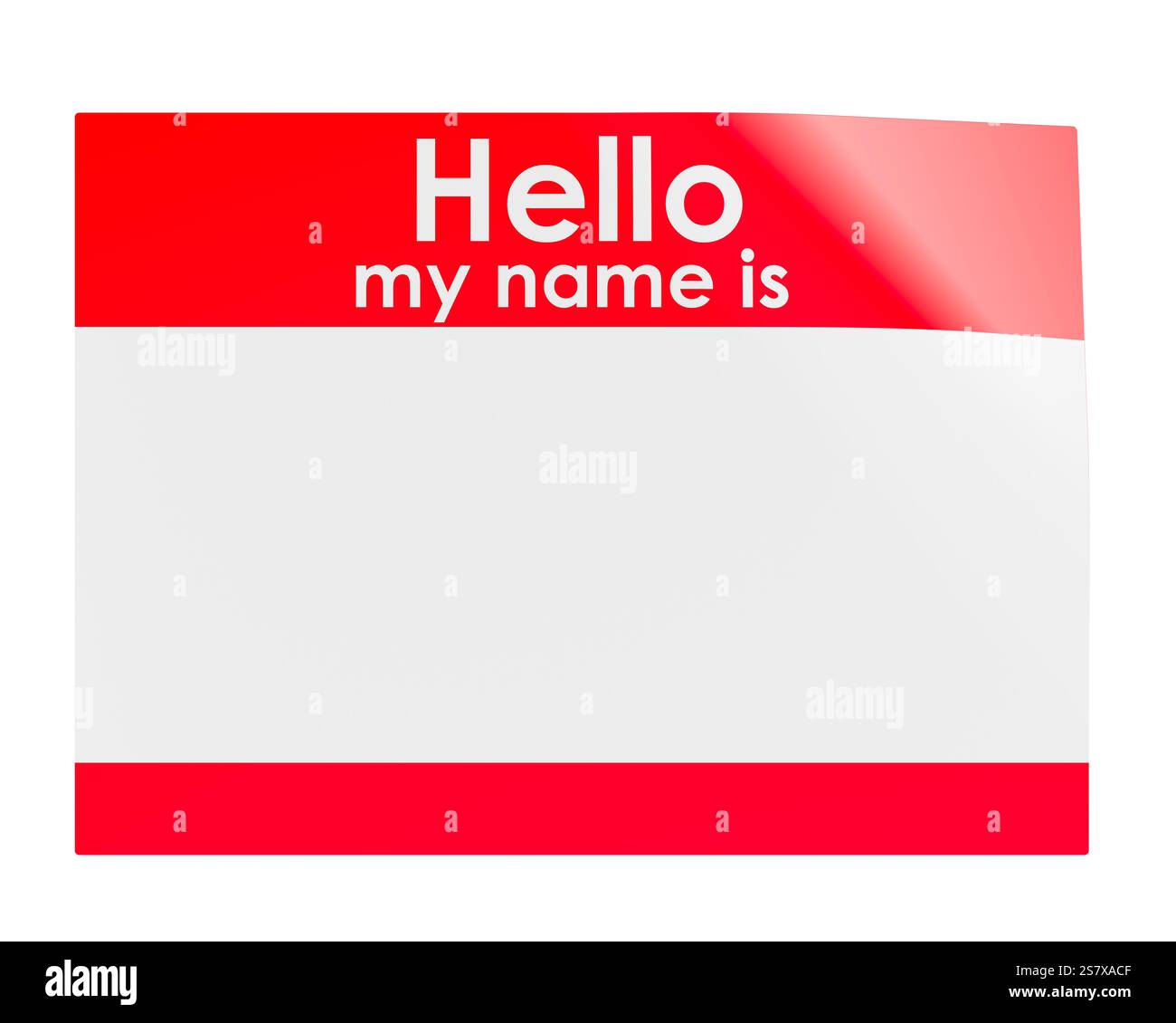 Red Hello my name is name tag blank template. Front view, 3D rendering ...