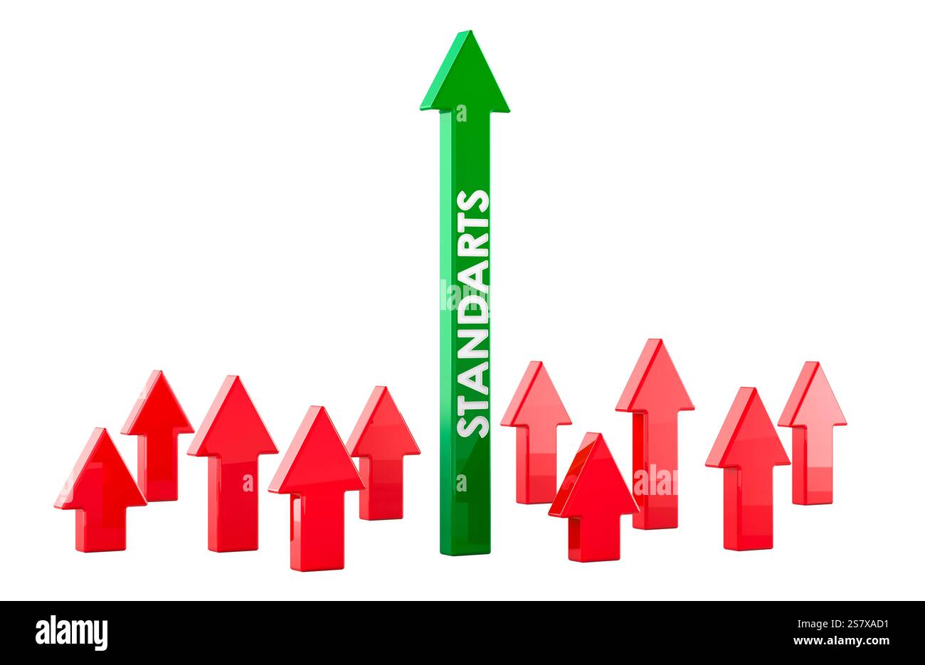 Hight standards concept with arrows. 3D rendering isolated on white ...