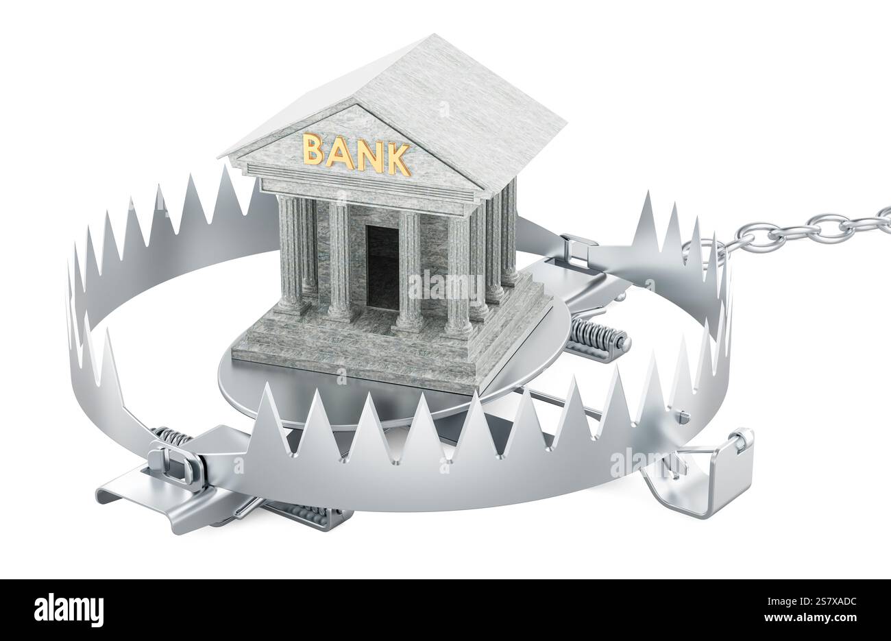 Financial trap from bank, concept. Bear trap with Bank building inside ...