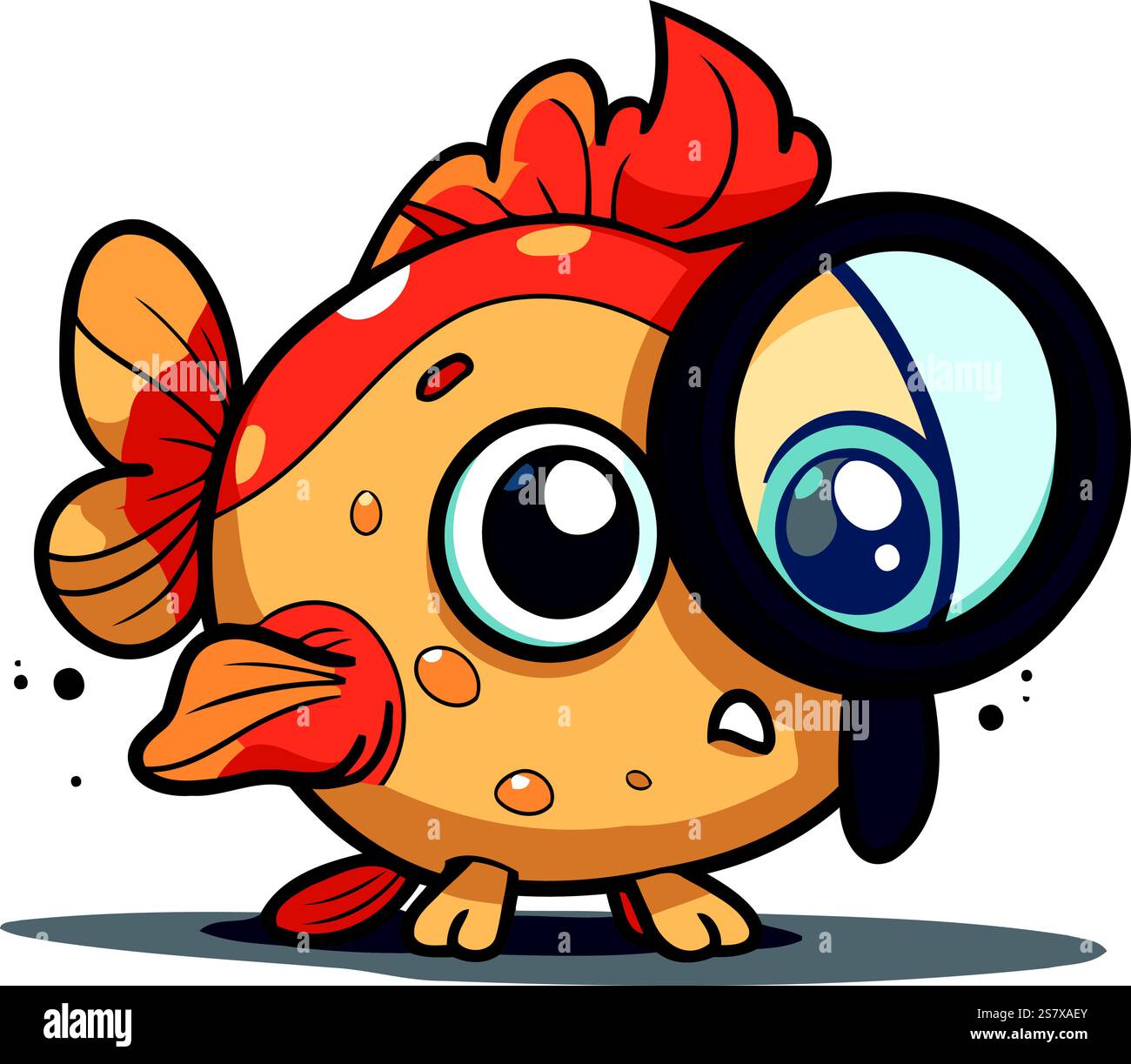 Fish with magnifying glass character cartoon vector illustration. Fish ...