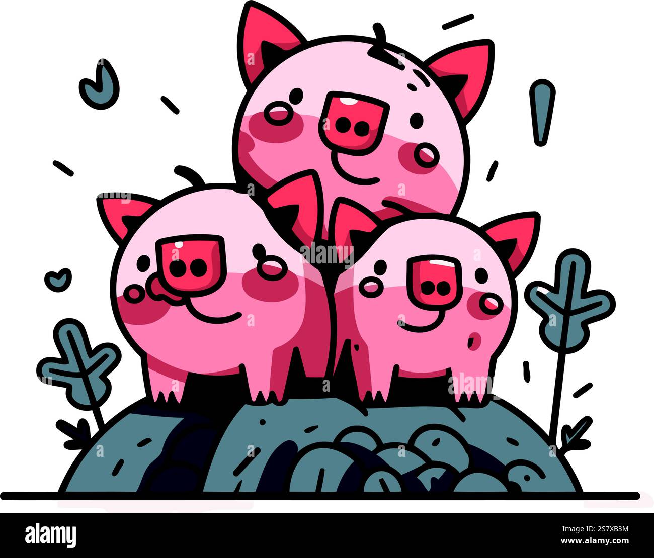 Cute pig family. Vector illustration in doodle style Stock Vector Image ...