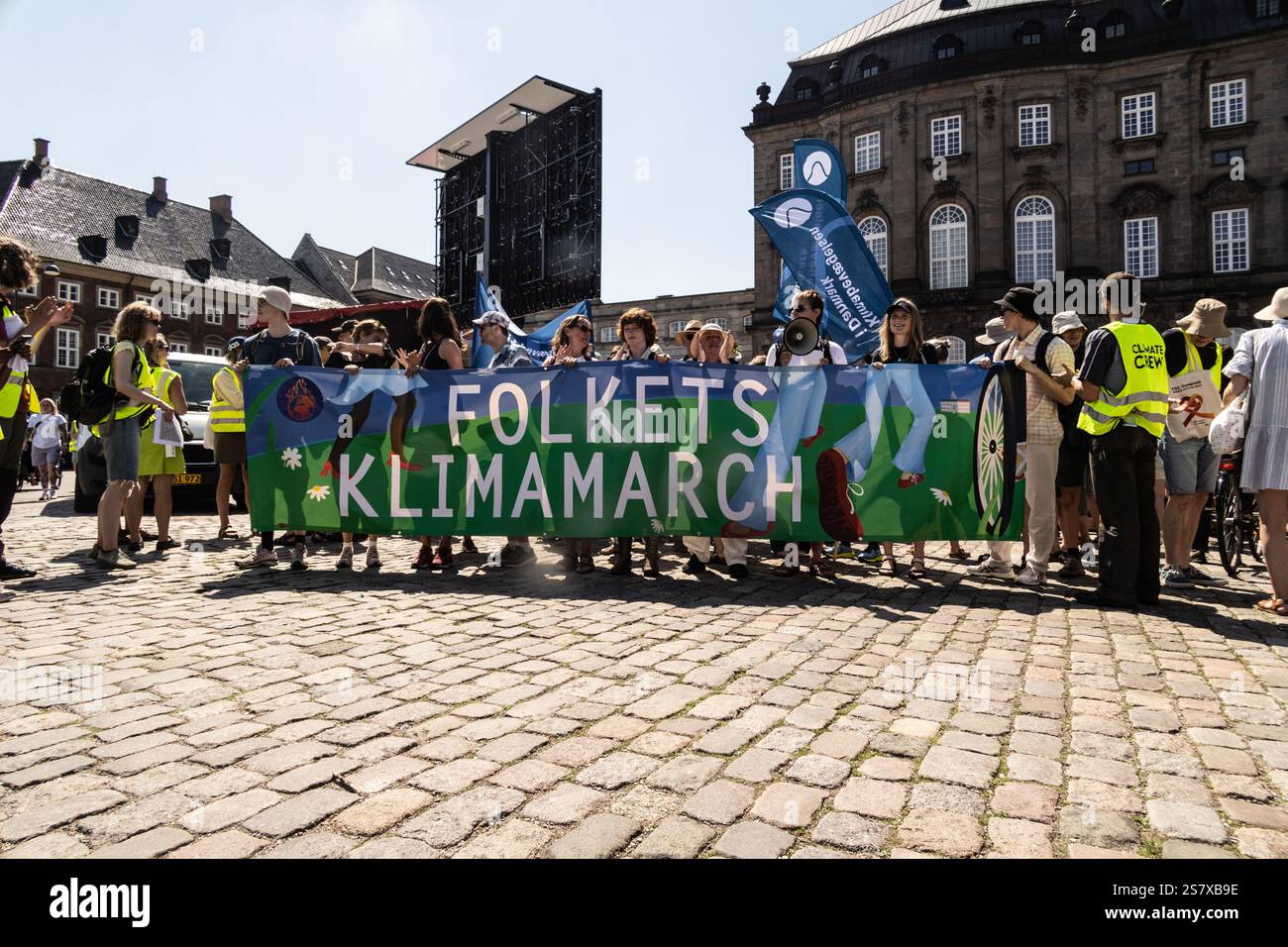 Copenhagen, Denmark. 02nd June, 2024. Protesters hold flags and a ...