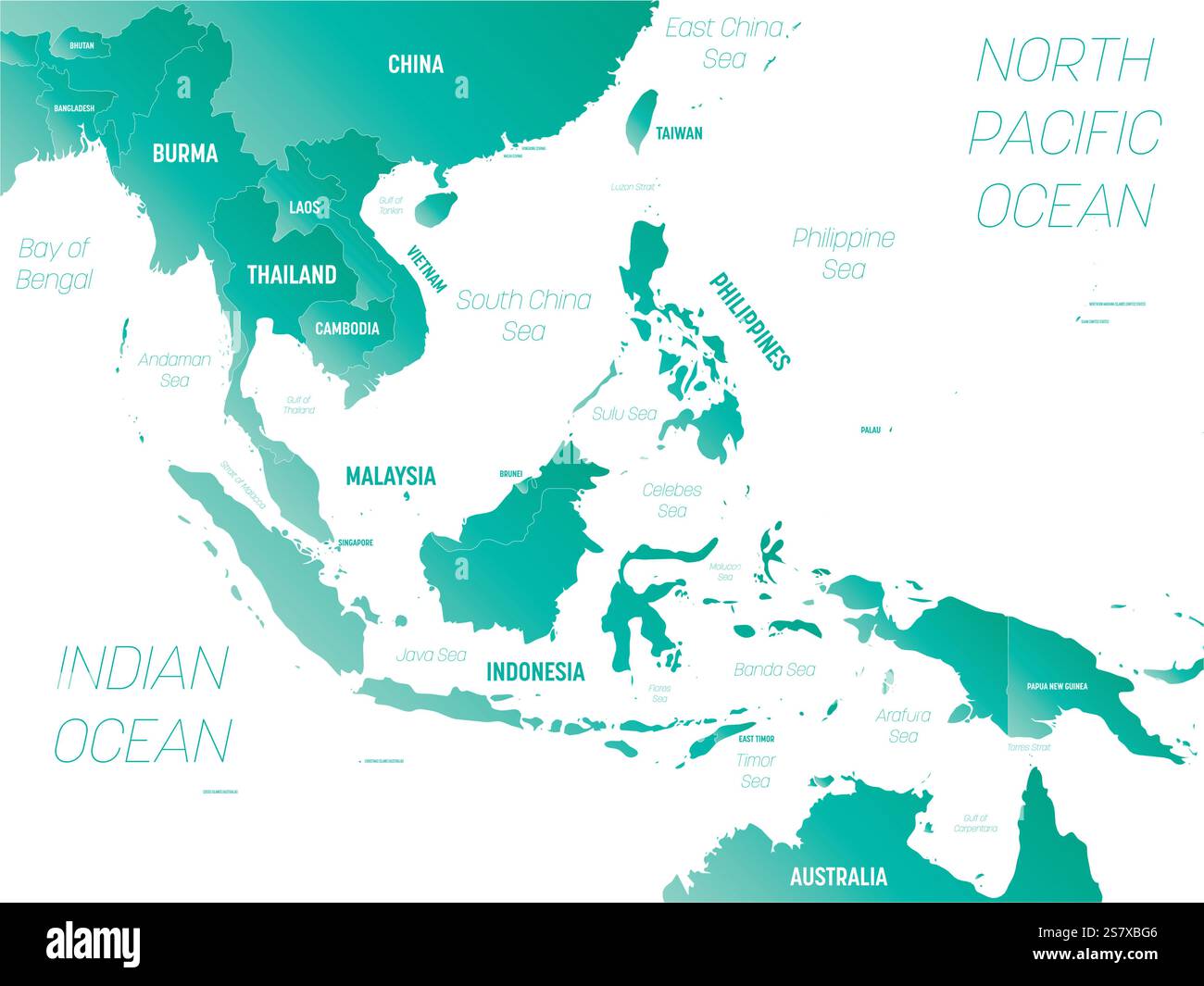 Southeast Asia - high detailed political map of southeastern region ...
