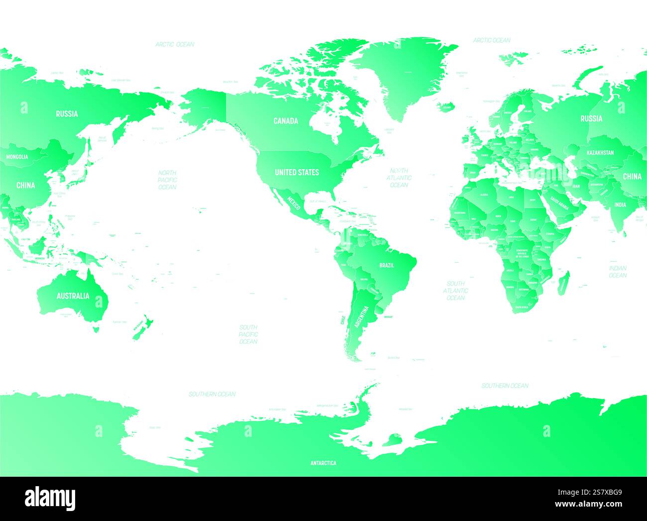 World map - America centered. High detailed political map of World with ...