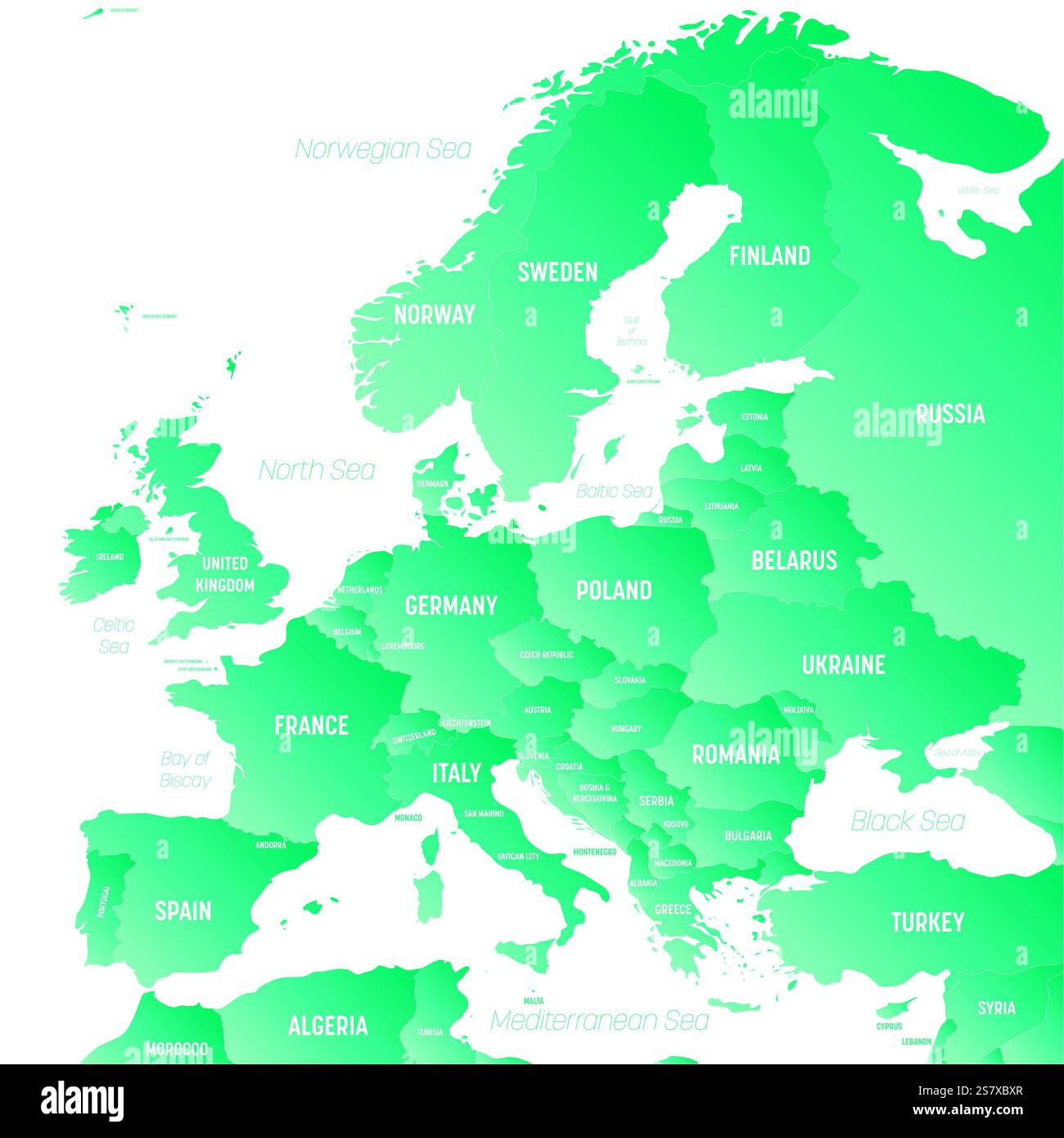 Europe - high detailed political map of european continent with country ...